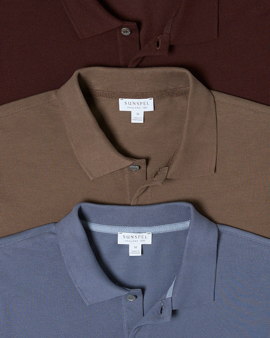 Men's Riviera Polo Shirt in Mid Indigo Wash | Sunspel