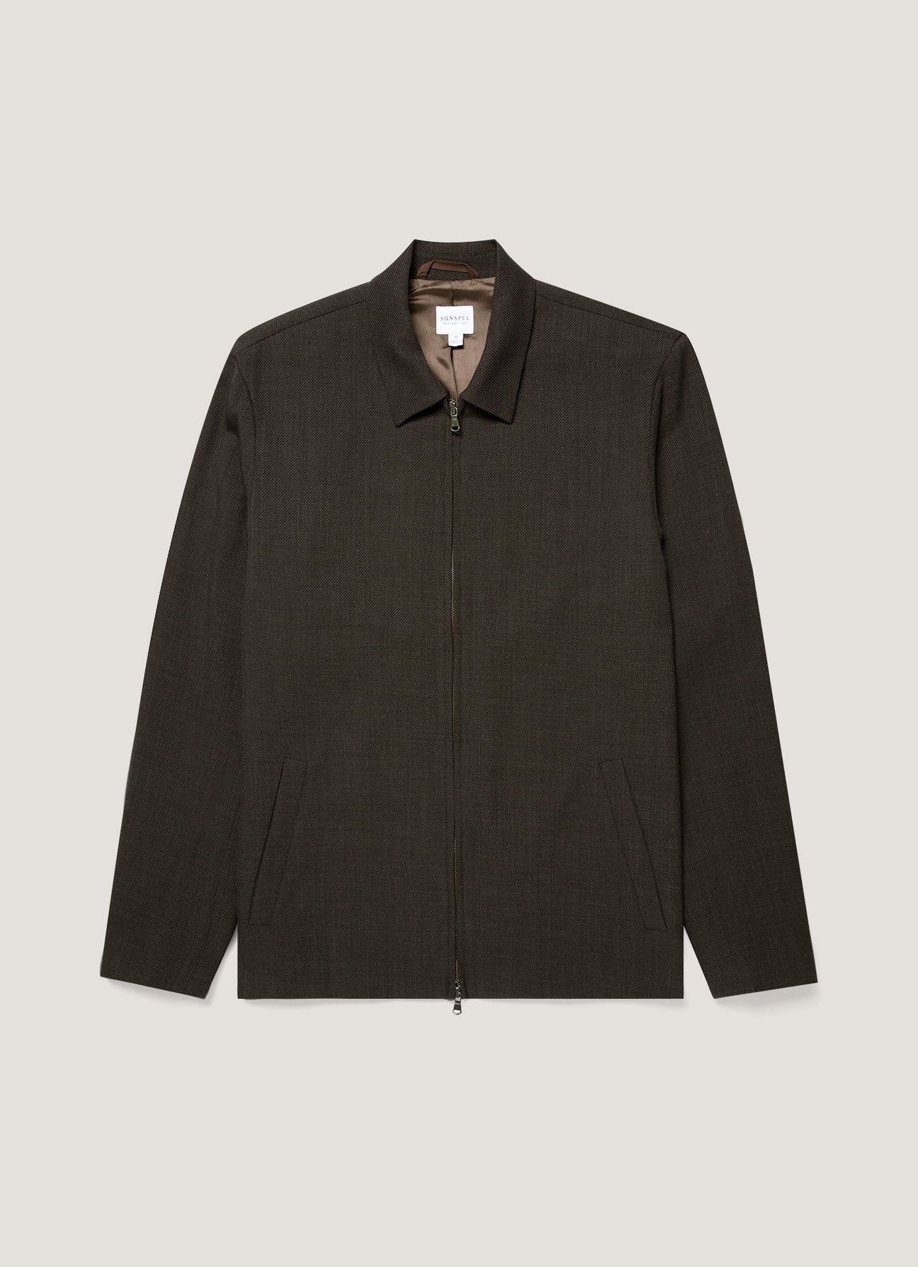 Men's Light Textured Wool Harrington Jacket in Truffle | Sunspel