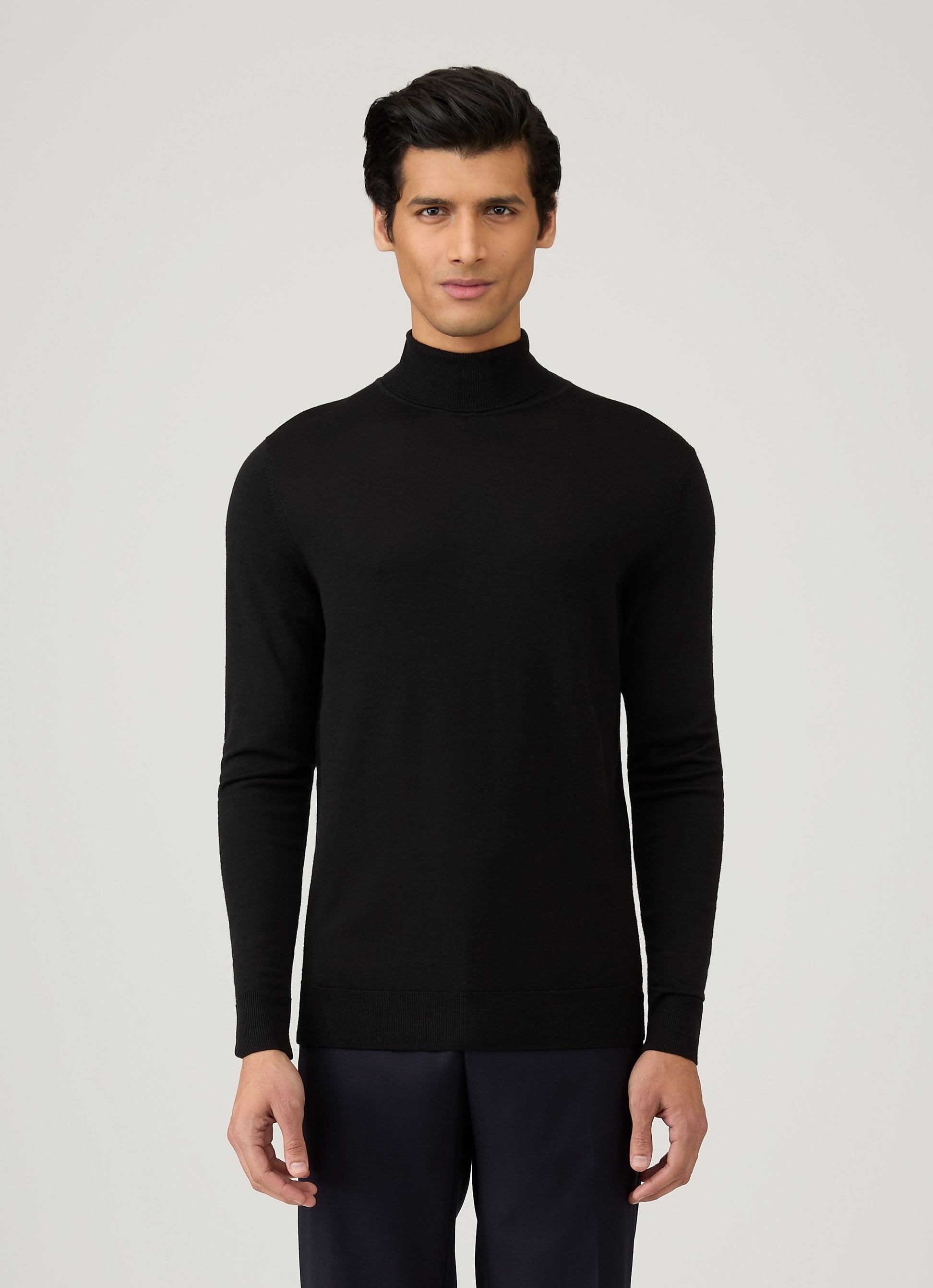 Men's Extra-Fine Merino Roll Neck in Black | Sunspel