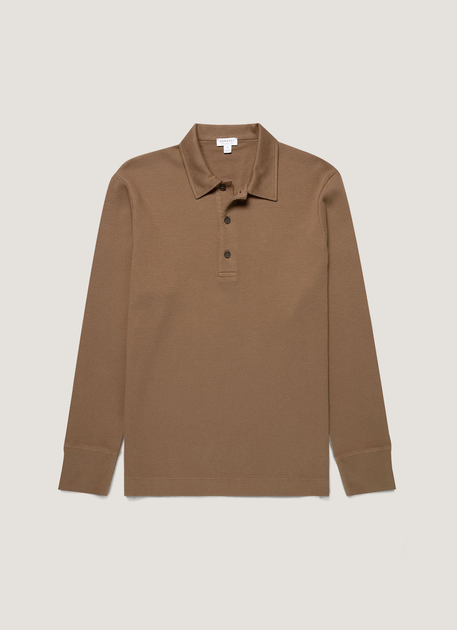 Men's Long Sleeve Cellulock Polo Shirt in Dark Cedar | Sunspel