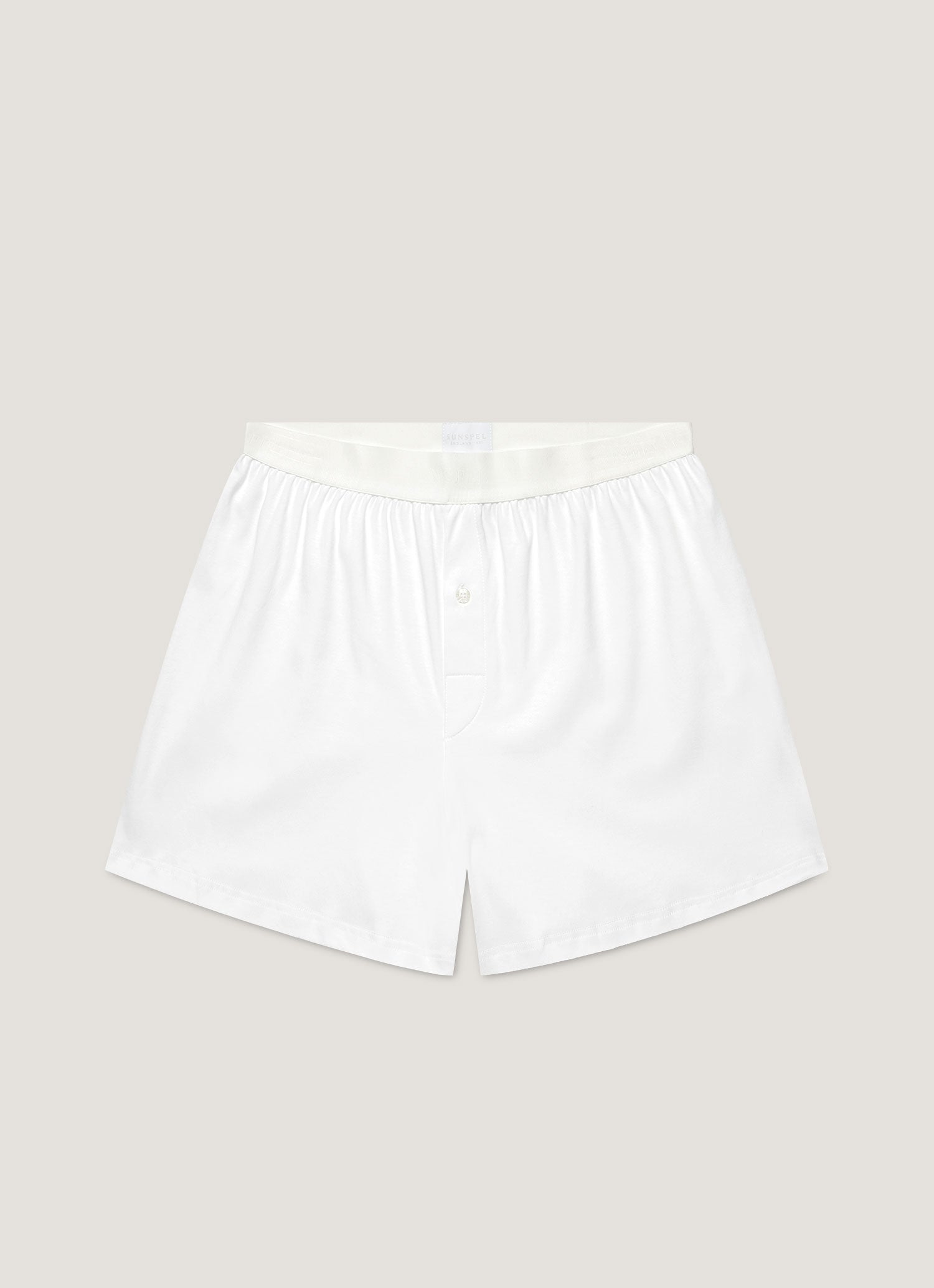 Men's Sea Island Cotton One-Button Boxer Short in White | Sunspel