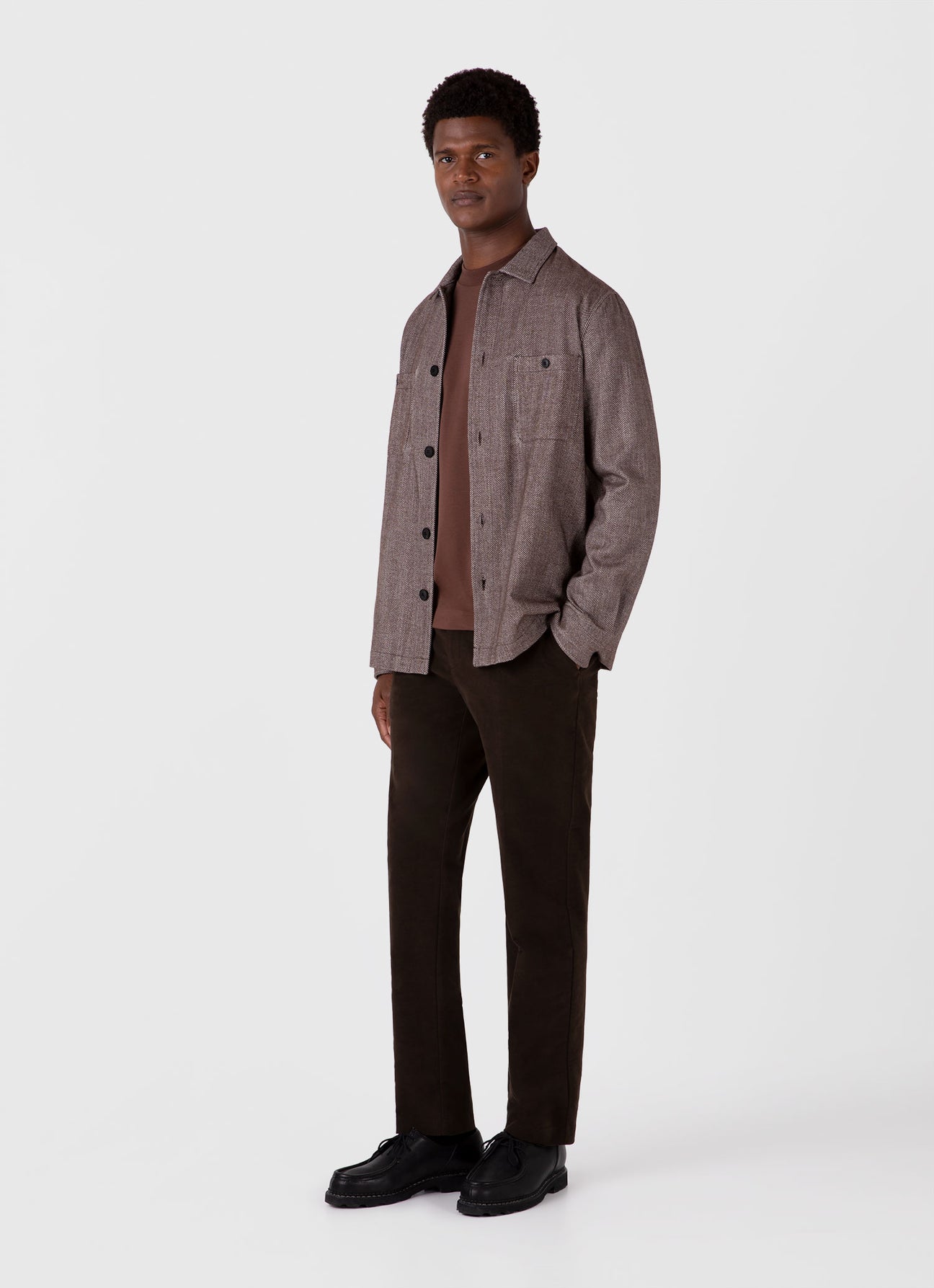 Men's Herringbone Overshirt in Light Brown | Sunspel