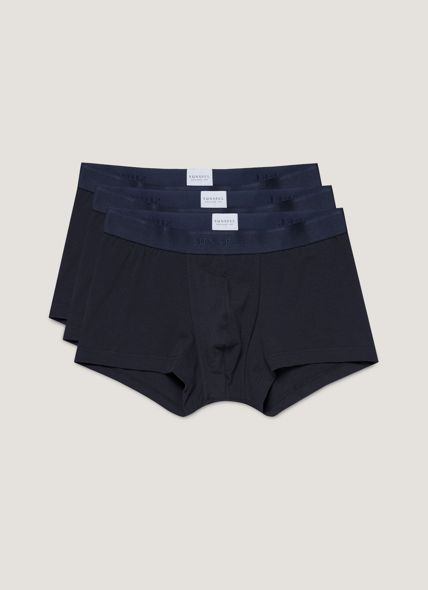 Men's Stretch Cotton Trunks 3-Pack in Navy | Sunspel