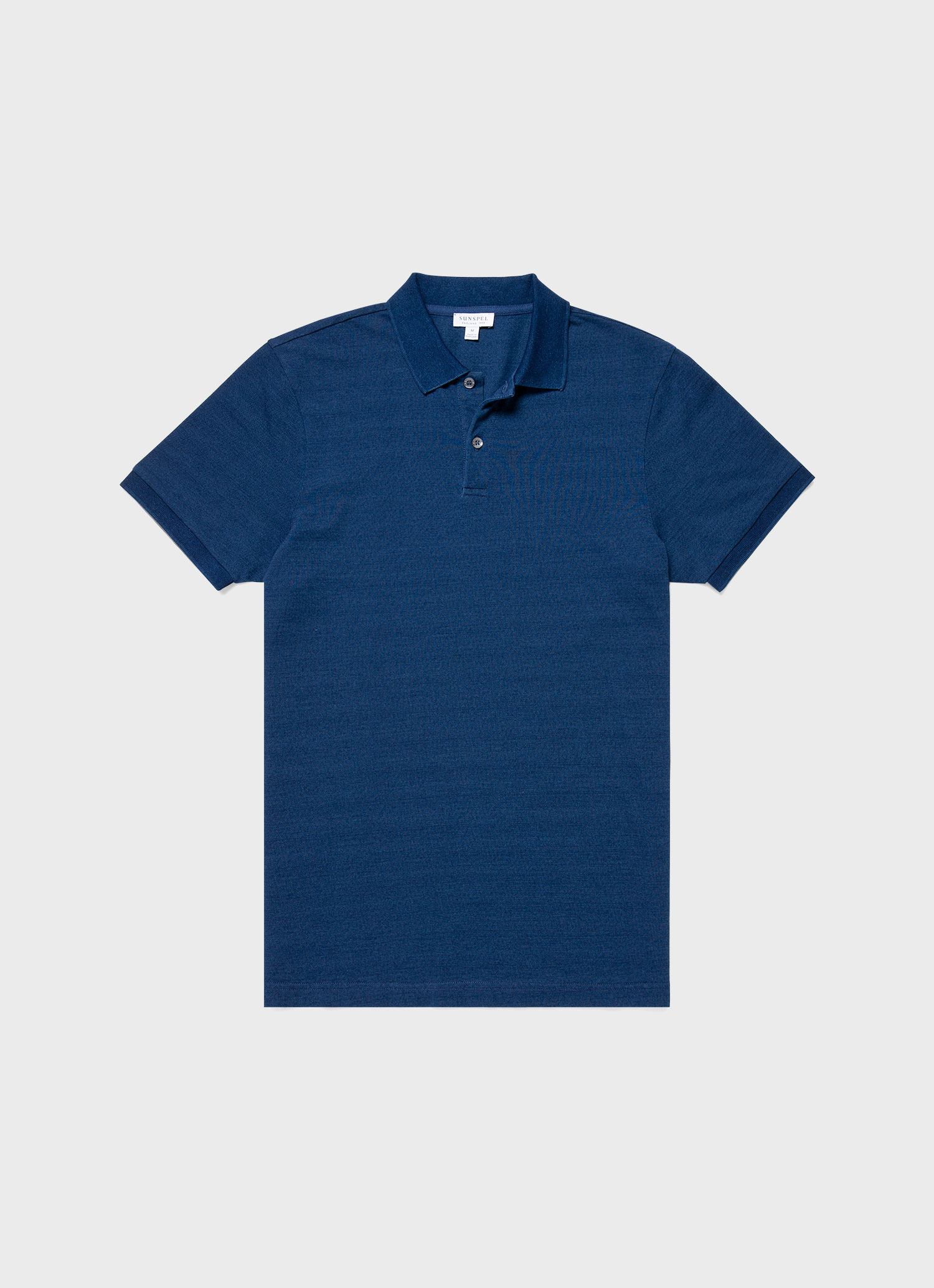 Men's Indigo Dyed Piqué Polo Shirt in Real Indigo | Sunspel
